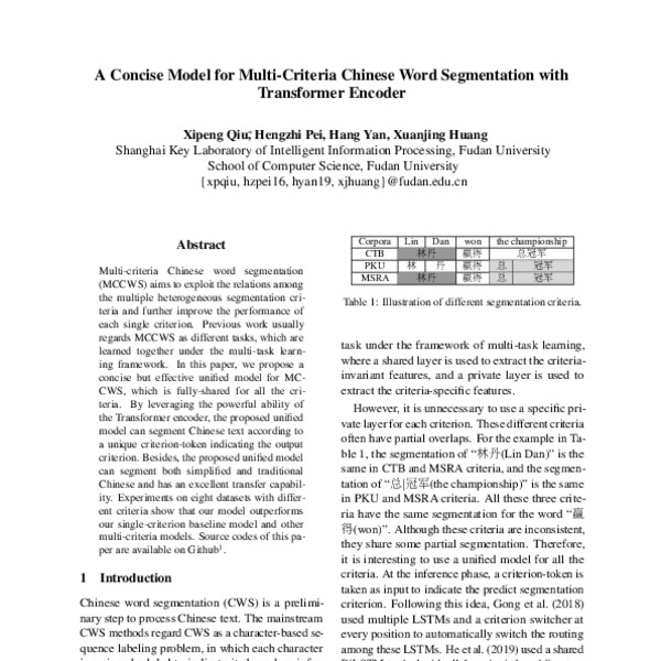 A Concise Model for Multi-Criteria Chinese Word Segmentation with Transformer Encoder - ACL ...