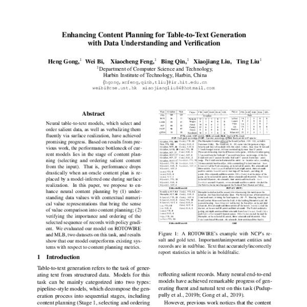 Enhancing Content Planning for Table-to-Text Generation with Data ...