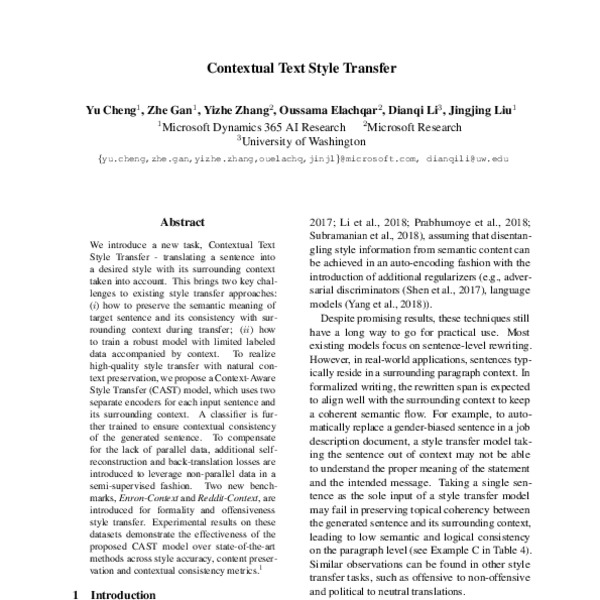 Contextual Text Style Transfer - ACL Anthology