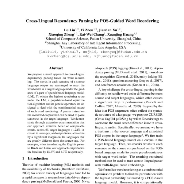 Cross-Lingual Dependency Parsing by POS-Guided Word Reordering - ACL Anthology