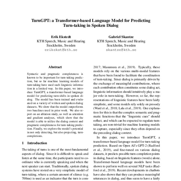 TurnGPT: a Transformer-based Language Model for Predicting Turn-taking ...