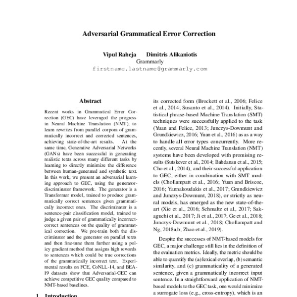 Adversarial Grammatical Error Correction - ACL Anthology