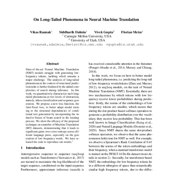 On Long-Tailed Phenomena in Neural Machine Translation - ACL Anthology