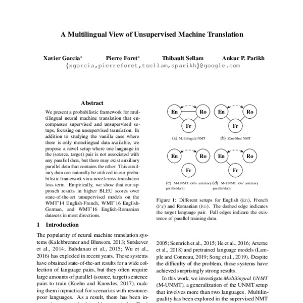 A Multilingual View of Unsupervised Machine Translation - ACL Anthology