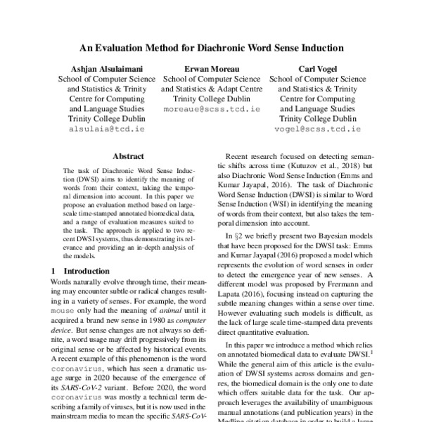 An Evaluation Method for Diachronic Word Sense Induction - ACL Anthology