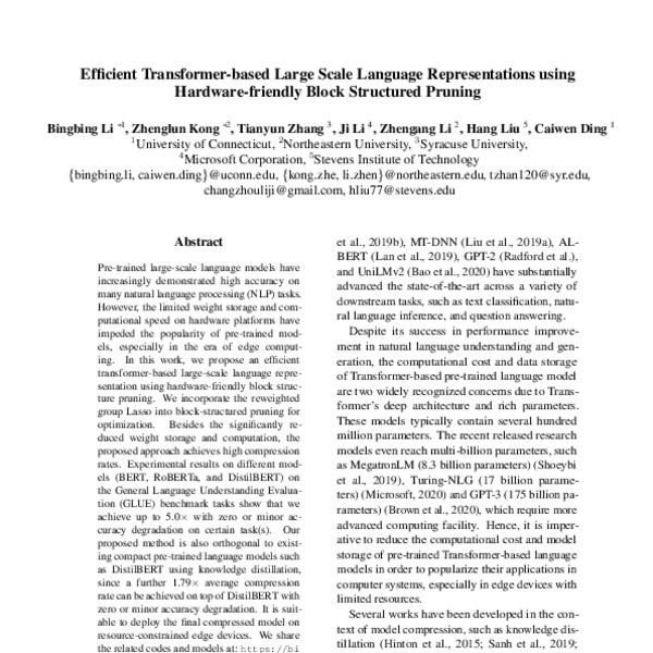 Efficient Transformer Based Large Scale Language Representations Using Hardware Friendly Block