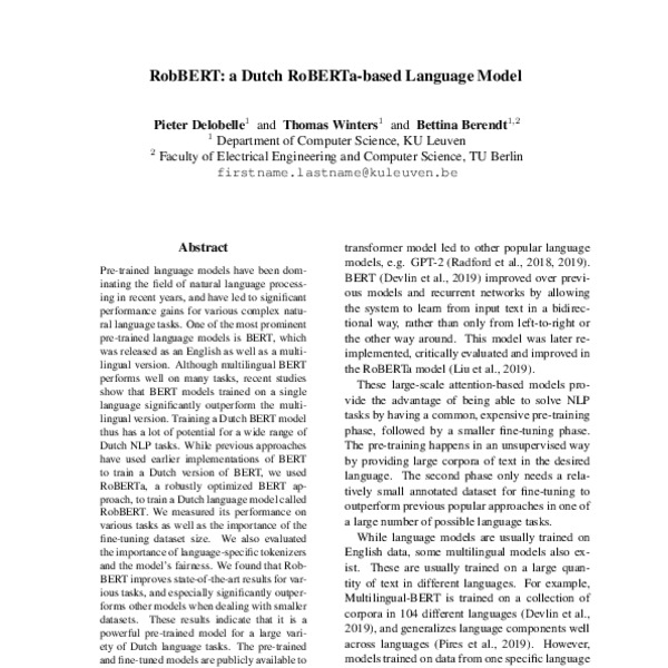 RobBERT: a Dutch RoBERTa-based Language Model - ACL Anthology