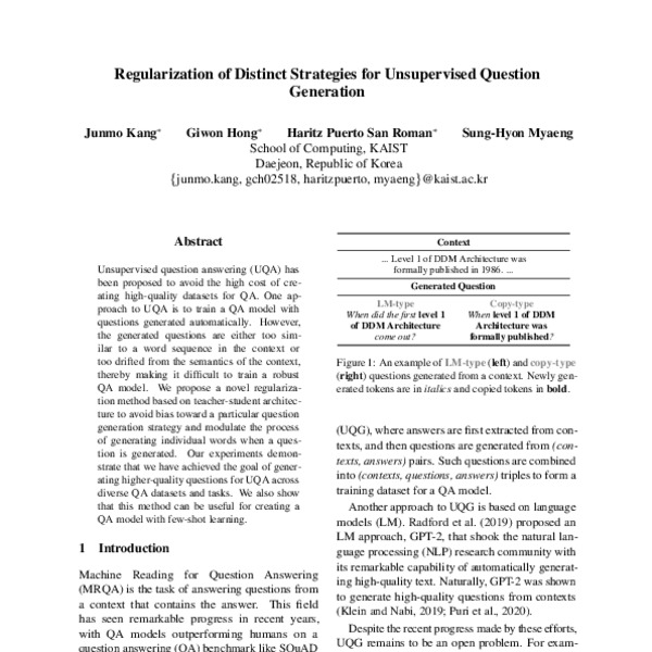 Regularization Of Distinct Strategies For Unsupervised Question