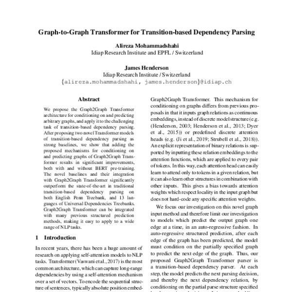 Graph To Graph Transformer For Transition Based Dependency Parsing