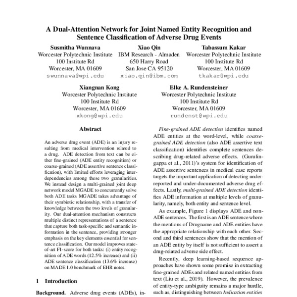 A Dual-Attention Network for Joint Named Entity Recognition and Sentence Classification of ...