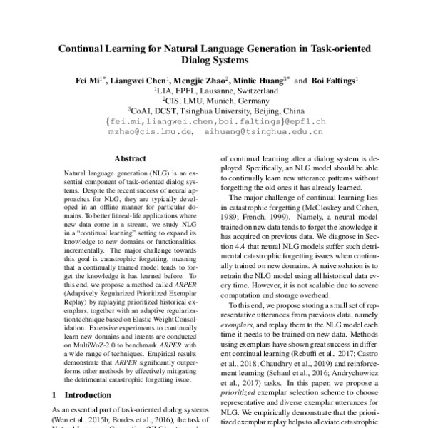 Continual Learning for Natural Language Generation in Task-oriented Dialog Systems - ACL Anthology