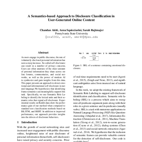 A Semantics Based Approach To Disclosure Classification In User Generated Online Content Acl