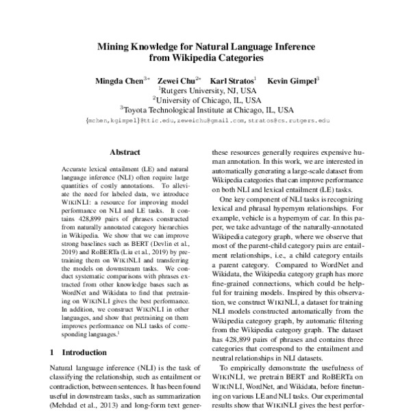 Mining Knowledge for Natural Language Inference from Wikipedia Categories - ACL Anthology