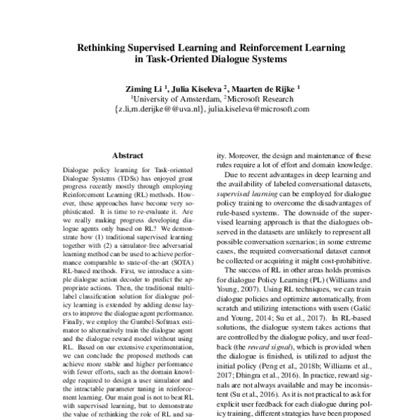 Rethinking Supervised Learning and Reinforcement Learning in Task-Oriented Dialogue Systems ...