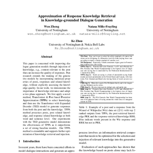 Approximation of Response Knowledge Retrieval in Knowledge-grounded Dialogue Generation - ACL ...