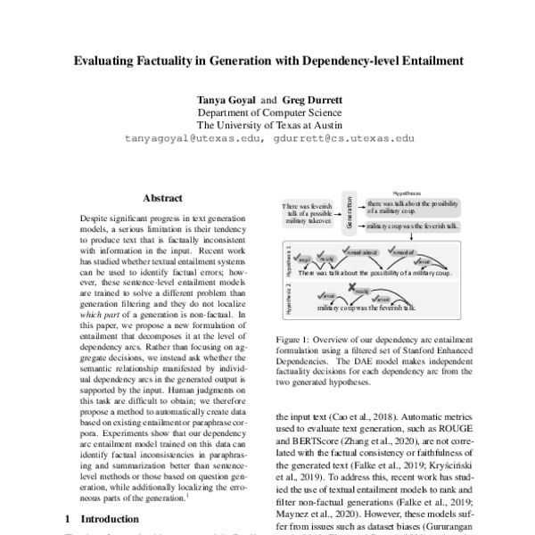 Evaluating Factuality in Generation with Dependency-level Entailment - ACL Anthology