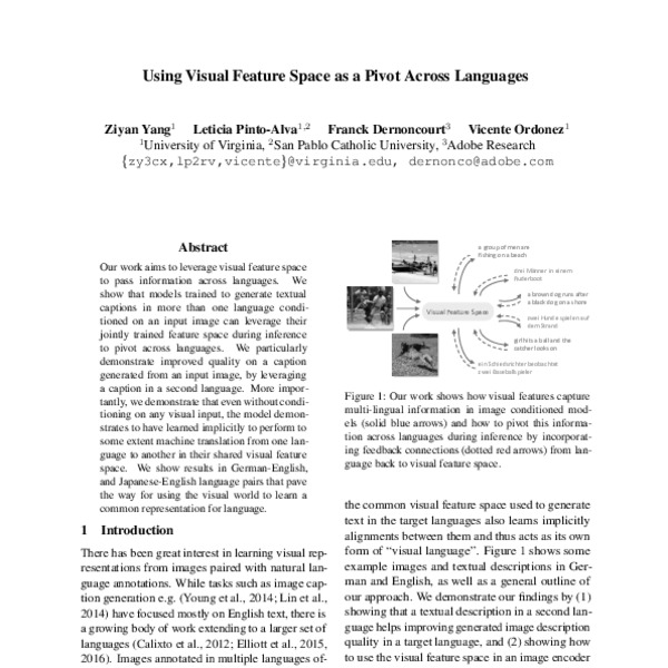 Using Visual Feature Space as a Pivot Across Languages - ACL Anthology