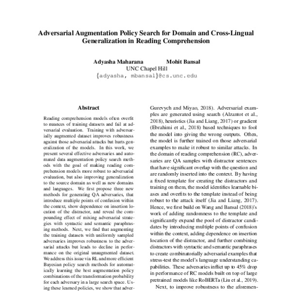Adversarial Augmentation Policy Search for Domain and Cross-Lingual Generalization in Reading ...