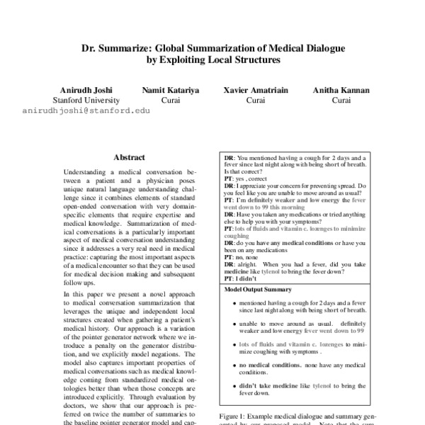 Dr. Summarize: Global Summarization of Medical Dialogue by Exploiting Local Structures. - ACL ...