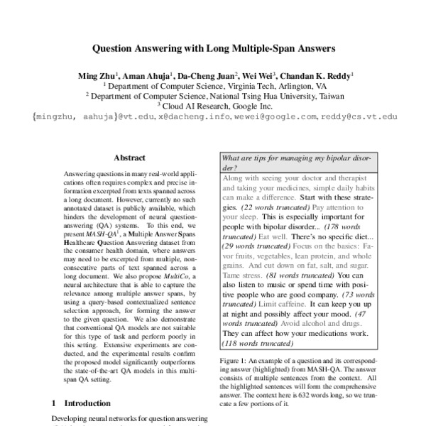 Question Answering With Long Multiple Span Answers Acl Anthology