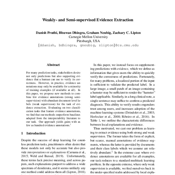Weakly- and Semi-supervised Evidence Extraction - ACL Anthology