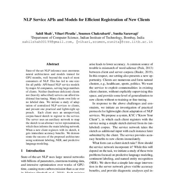 NLP Service APIs and Models for Efficient Registration of New Clients ...