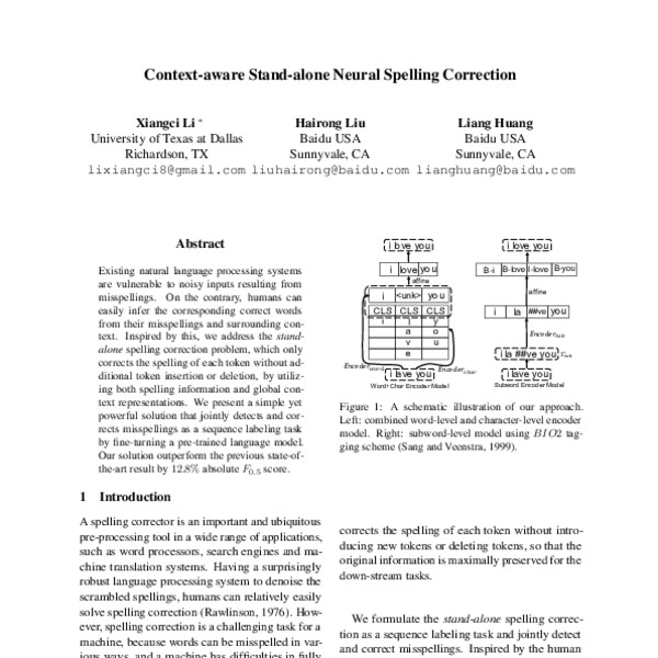 Context-aware Stand-alone Neural Spelling Correction - ACL Anthology