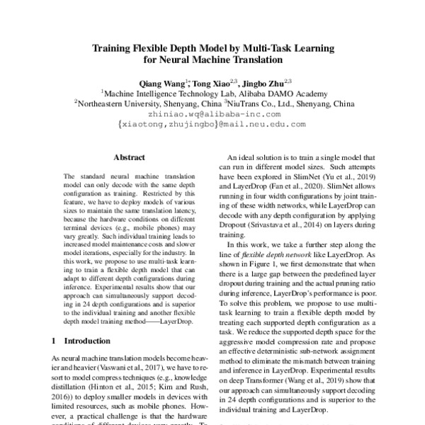Training Flexible Depth Model by Multi-Task Learning for Neural Machine Translation - ACL Anthology