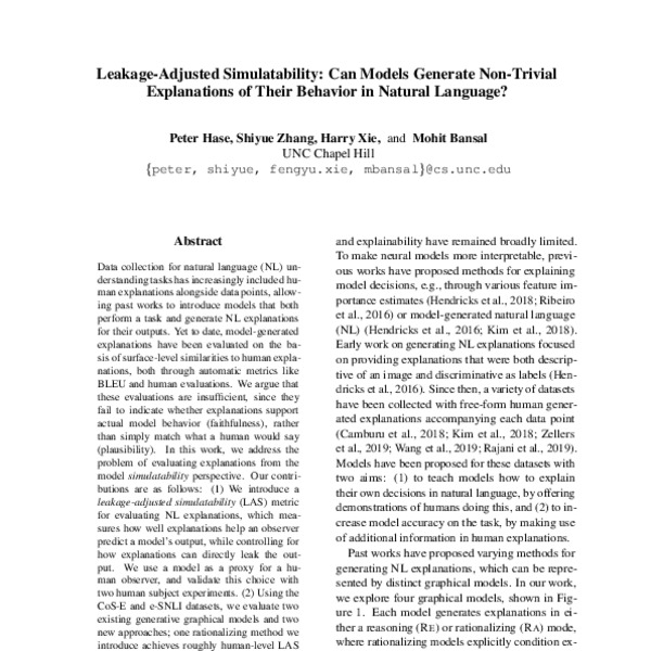 Leakage Adjusted Simulatability Can Models Generate Non Trivial Explanations Of Their Behavior