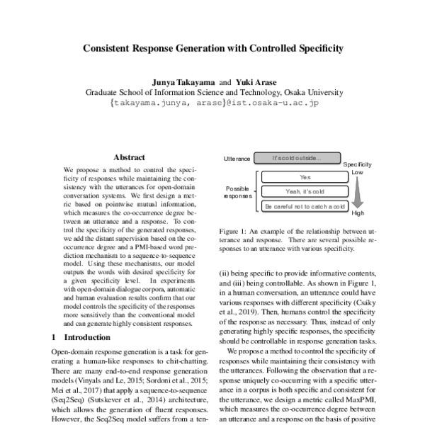 Consistent Response Generation With Controlled Specificity Acl Anthology