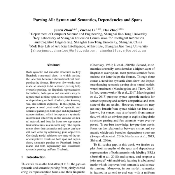 Parsing All: Syntax and Semantics, Dependencies and Spans - ACL Anthology