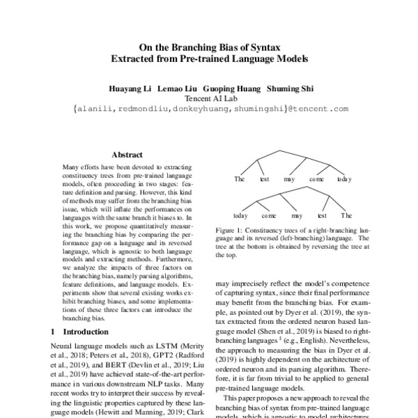On the Branching Bias of Syntax Extracted from Pre-trained Language Models - ACL Anthology