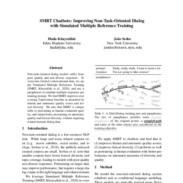 SMRT Chatbots: Improving Non-Task-Oriented Dialog with Simulated Multiple Reference Training ...