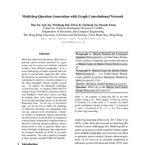 Multi Hop Question Generation With Graph Convolutional Network Acl