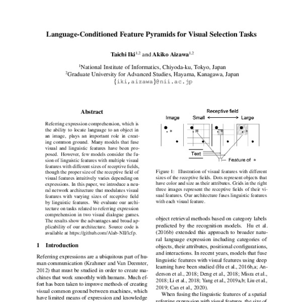 Language-Conditioned Feature Pyramids for Visual Selection Tasks - ACL Anthology