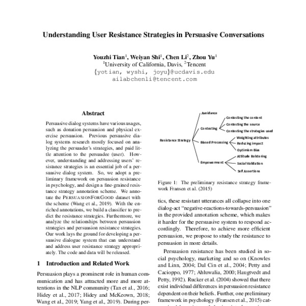 Understanding User Resistance Strategies in Persuasive Conversations ...