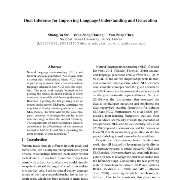 Dual Inference For Improving Language Understanding And Generation