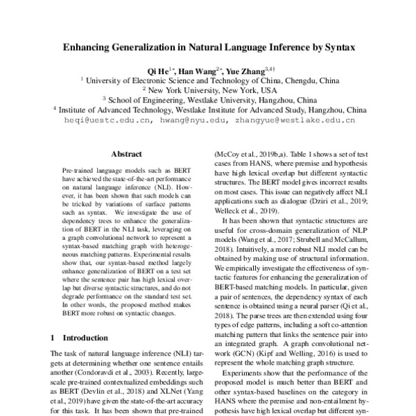 Enhancing Generalization In Natural Language Inference By Syntax Acl