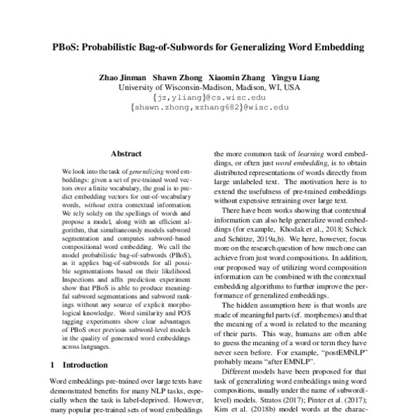 PBoS: Probabilistic Bag-of-Subwords for Generalizing Word Embedding ...