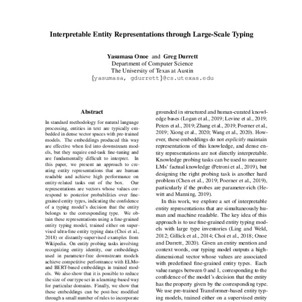 Interpretable Entity Representations through Large-Scale Typing - ACL Anthology