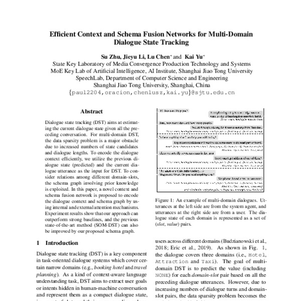 Efficient Context and Schema Fusion Networks for Multi-Domain Dialogue State Tracking - ACL ...