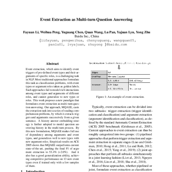 Event Extraction as Multi-turn Question Answering - ACL Anthology