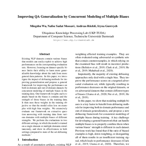 Improving QA Generalization by Concurrent Modeling of Multiple Biases - ACL Anthology