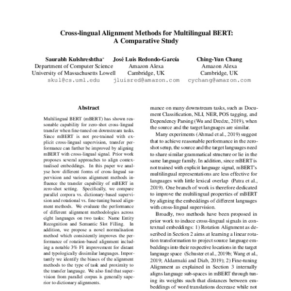 Cross-lingual Alignment Methods for Multilingual BERT: A Comparative Study - ACL Anthology
