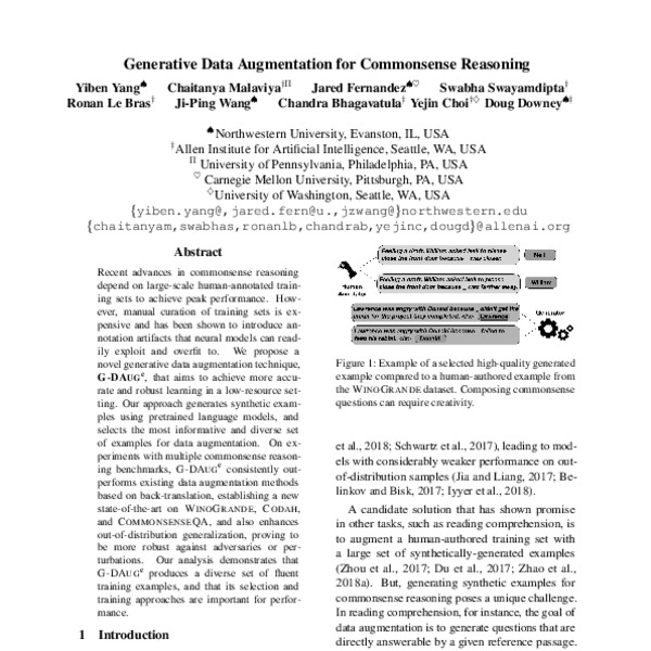 Generative Data Augmentation for Commonsense Reasoning - ACL Anthology