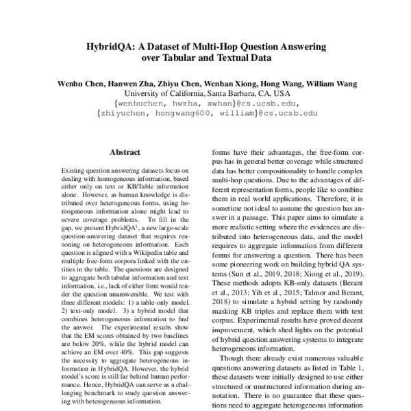 HybridQA: A Dataset of Multi-Hop Question Answering over Tabular and Textual Data - ACL Anthology