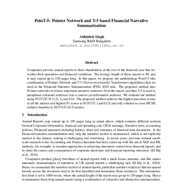 PoinT-5: Pointer Network and T-5 based Financial Narrative ...