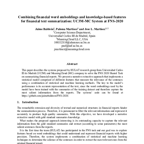 Combining financial word embeddings and knowledge-based features for financial text ...