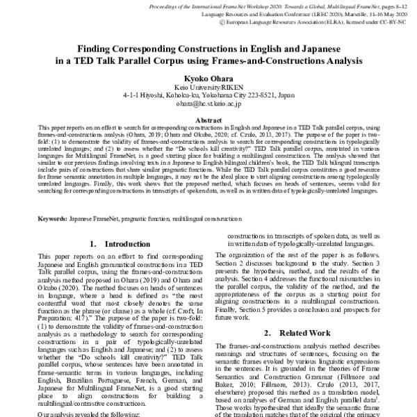 Finding Corresponding Constructions in English and Japanese in a TED ...