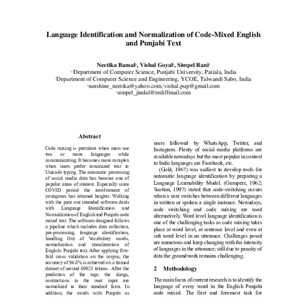 Language Identification and Normalization of Code Mixed English and ...